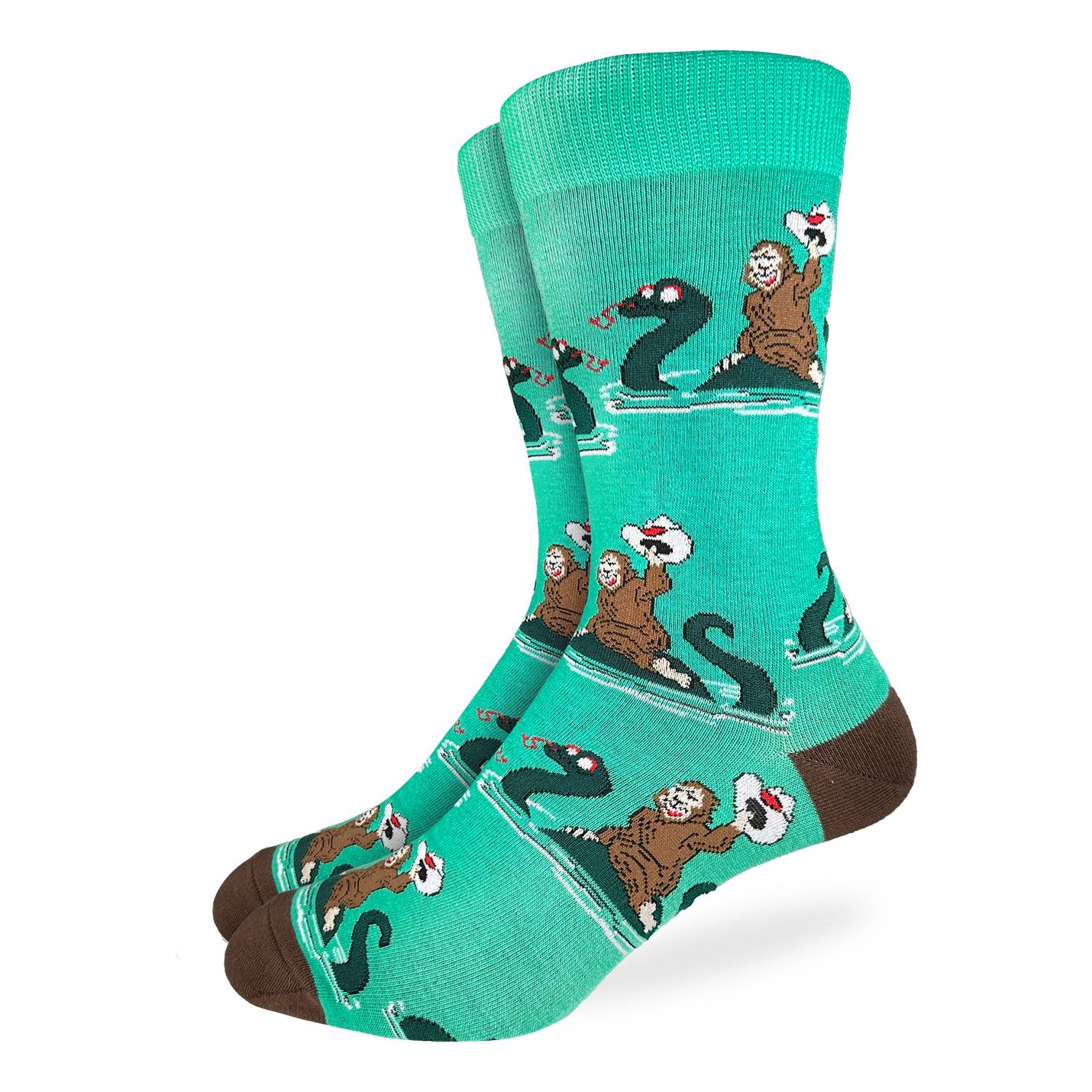 Men's Bigfoot Riding Loch Ness Monster Socks – Good Luck Sock