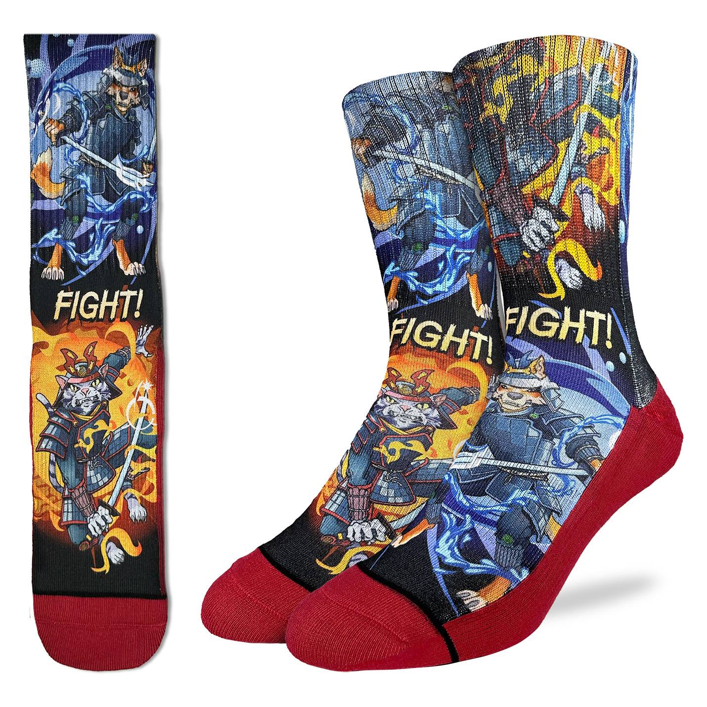 Men's Samurai Cat vs. Dog Socks – Good Luck Sock